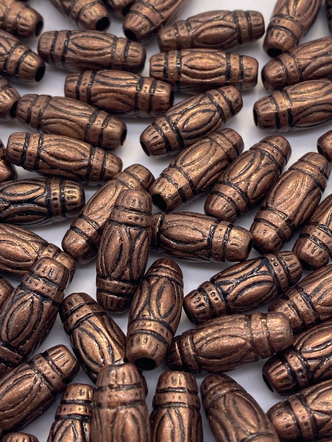 Oriental Inspired Bronze Colored Barrel Beads. Acrylic (20 Pieces per ...