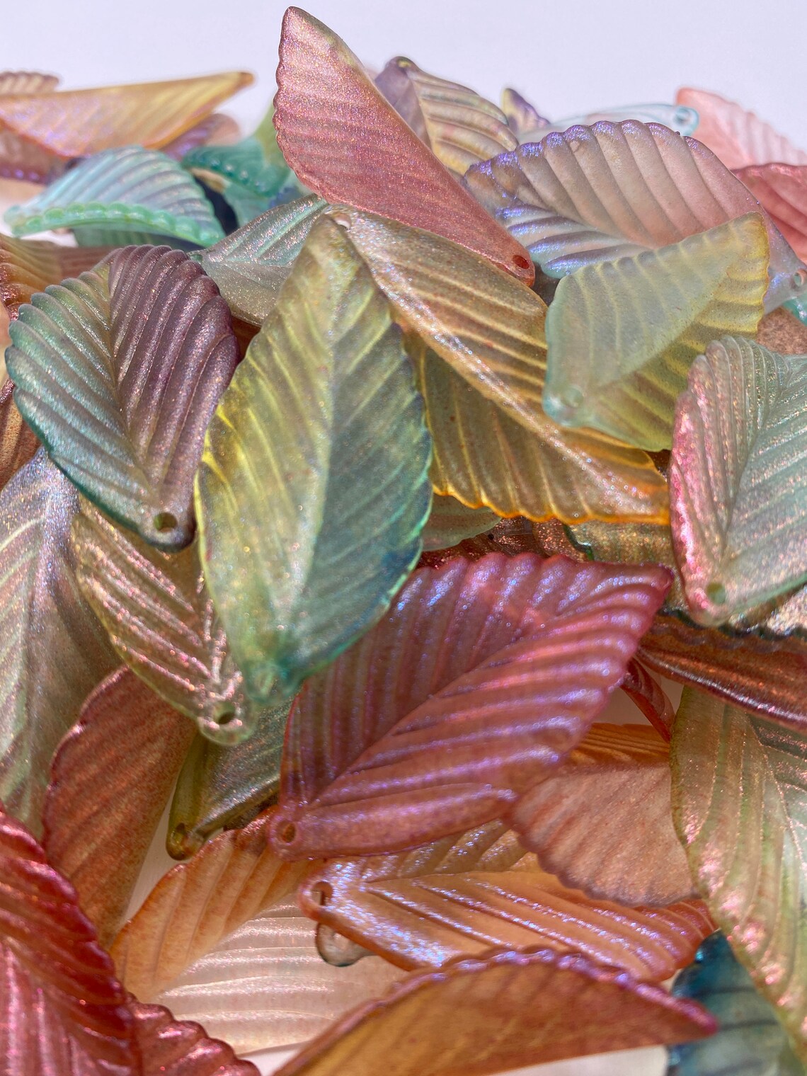 Large Hand Painted Leaf Bead. Iridescent Transparent Muti-tones ...