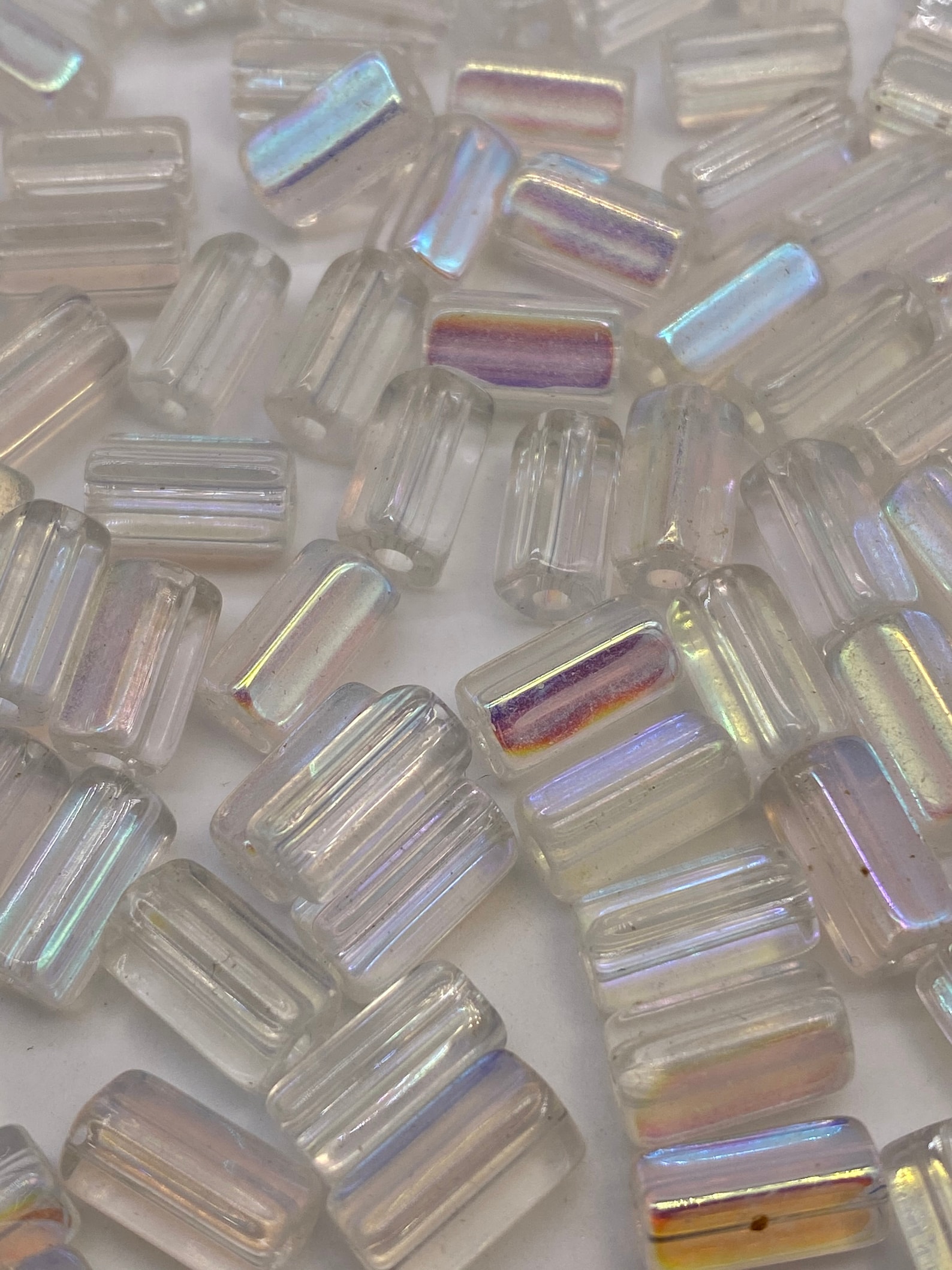 Clear Rectangular Glass Beads With Iridescent Finish. (30 Pieces per ...