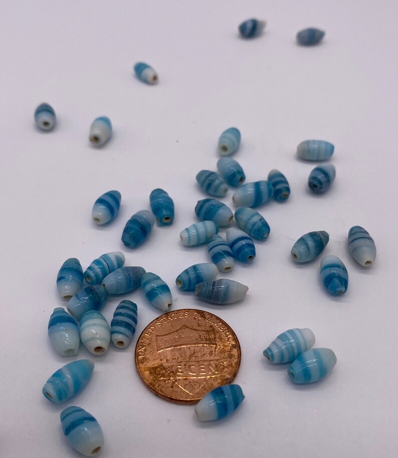 Vintage Hand Made Glass Bead. White and Blue Swirls. 9-10mm - Etsy