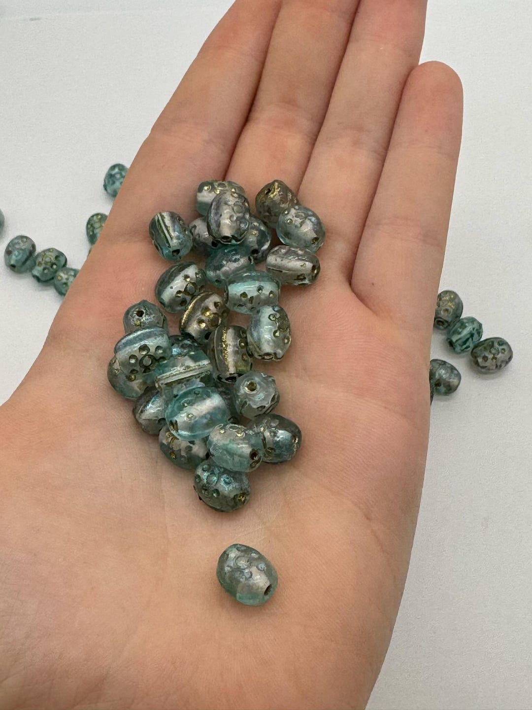 Oval Glass Bead With Gold Inlay. Light Aqua. 8mm ( 30 Pieces per Price ...