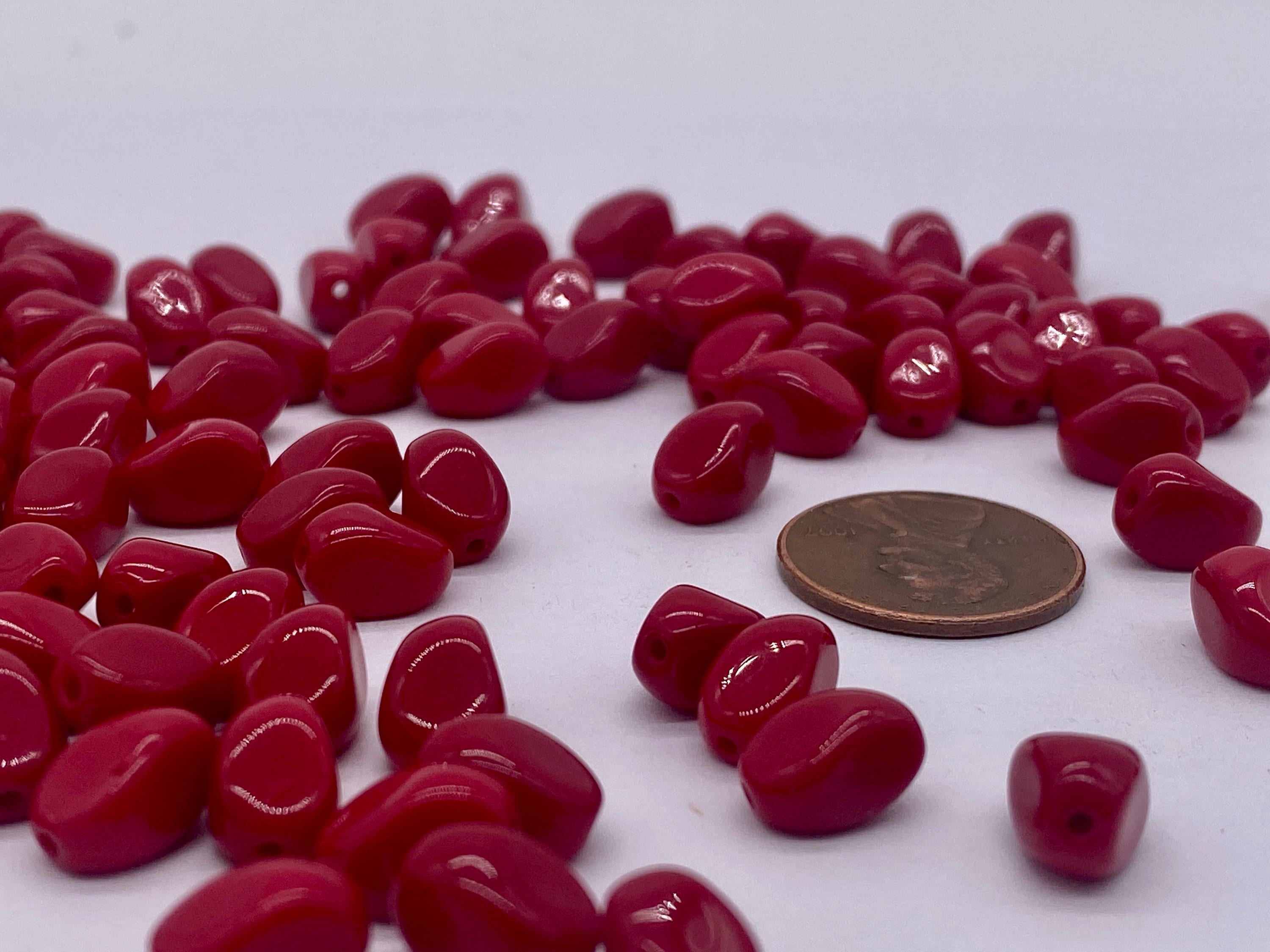 Deep Red Oval Pinch Bead. Opaque Glass. 9.5mm, ( 40 Pieces per Price ...