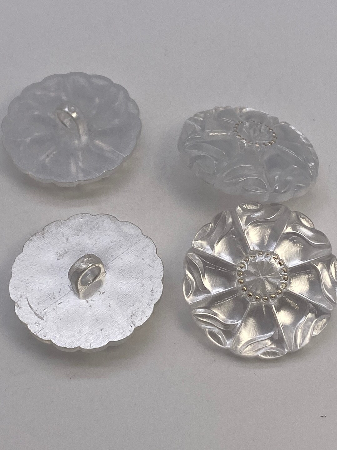 Transparent Frosted Decorative Button. 1980's, Acrylic. 30mm 4 Pieces ...