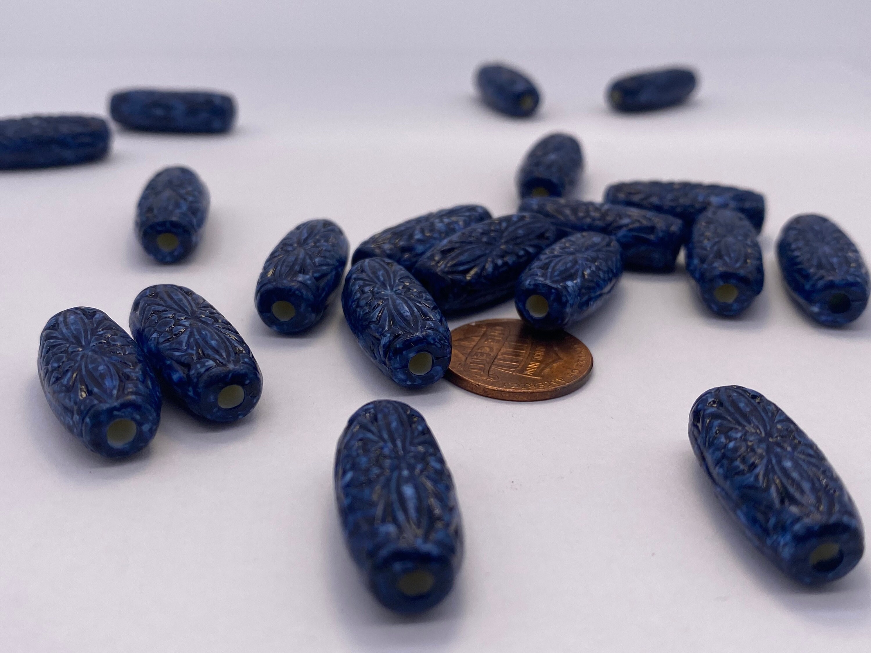 Large Vintage Barrel Beads. Embossed With a Floral Pattern. - Etsy