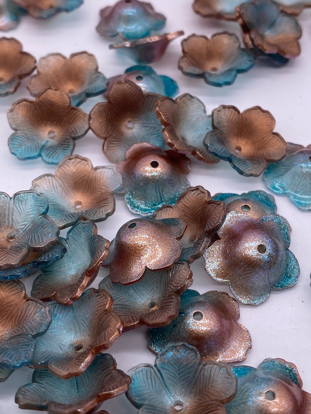 Hand Painted Periwinkle Flower Beads From Our Studio. (16mm) Turquiose ...