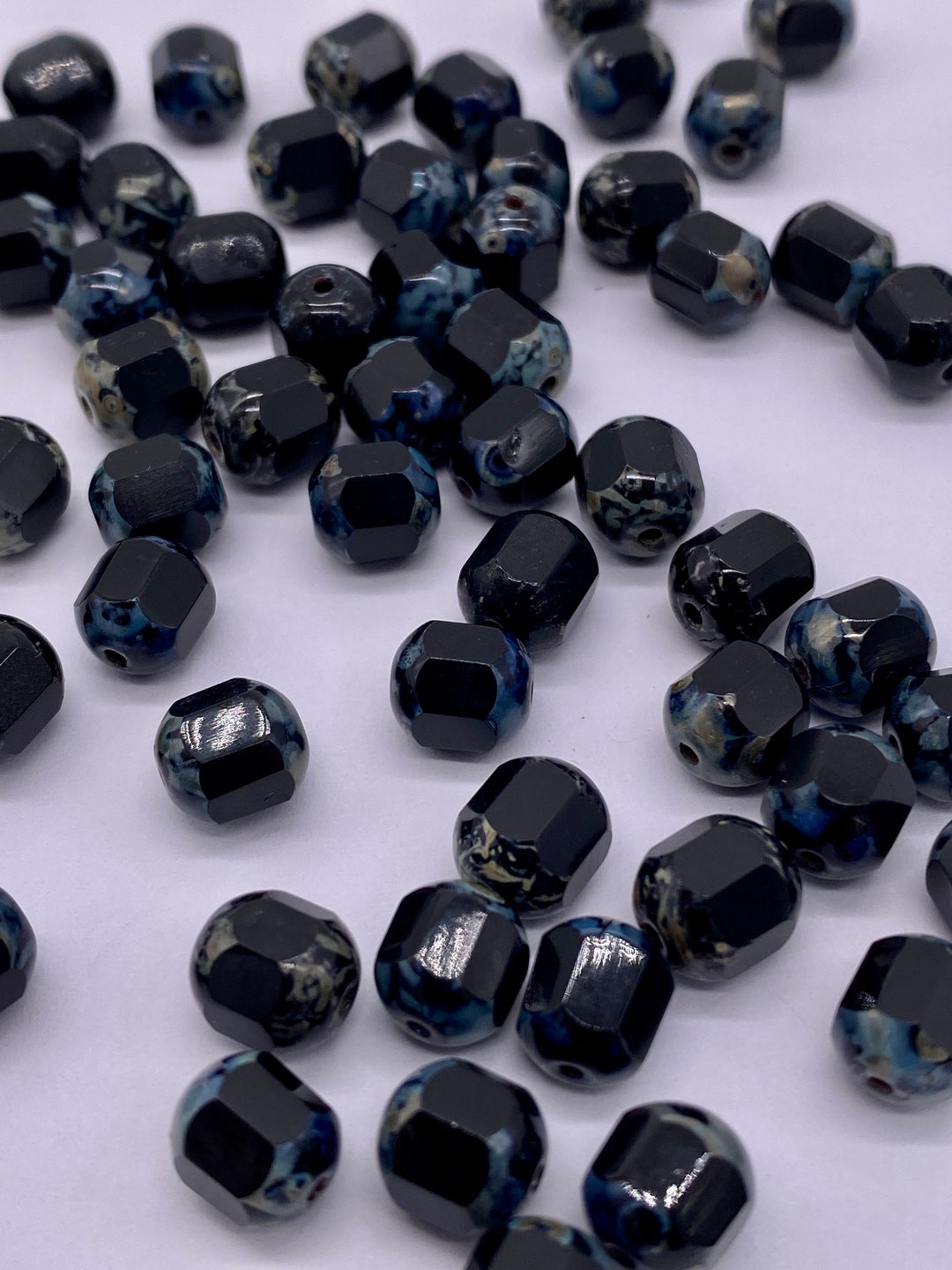 Beveled Glass Barrel Bead. Czech Opaque Black. 8mm. ( 40 Peices per ...