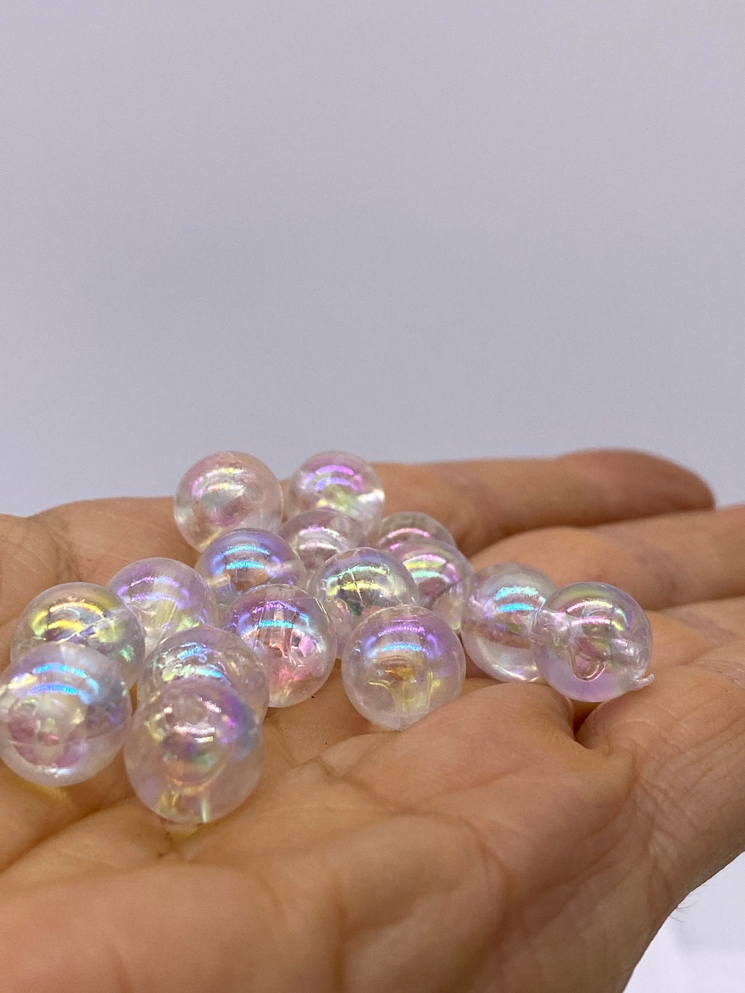 Clear Round Bubble Beads With AB Finish. 10mm. Acrylic.( 30 Pieces per ...