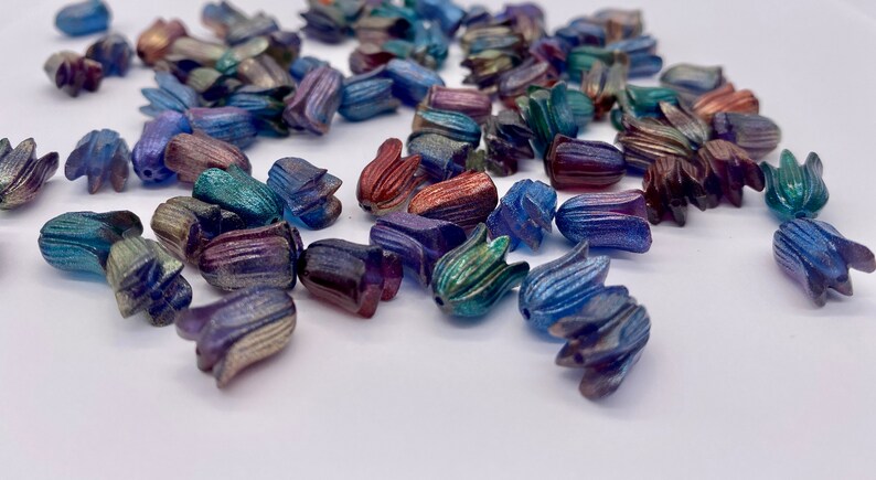 Hand Painted Tulip Flower Drops. 12mm. Multi Colored Metalic - Etsy