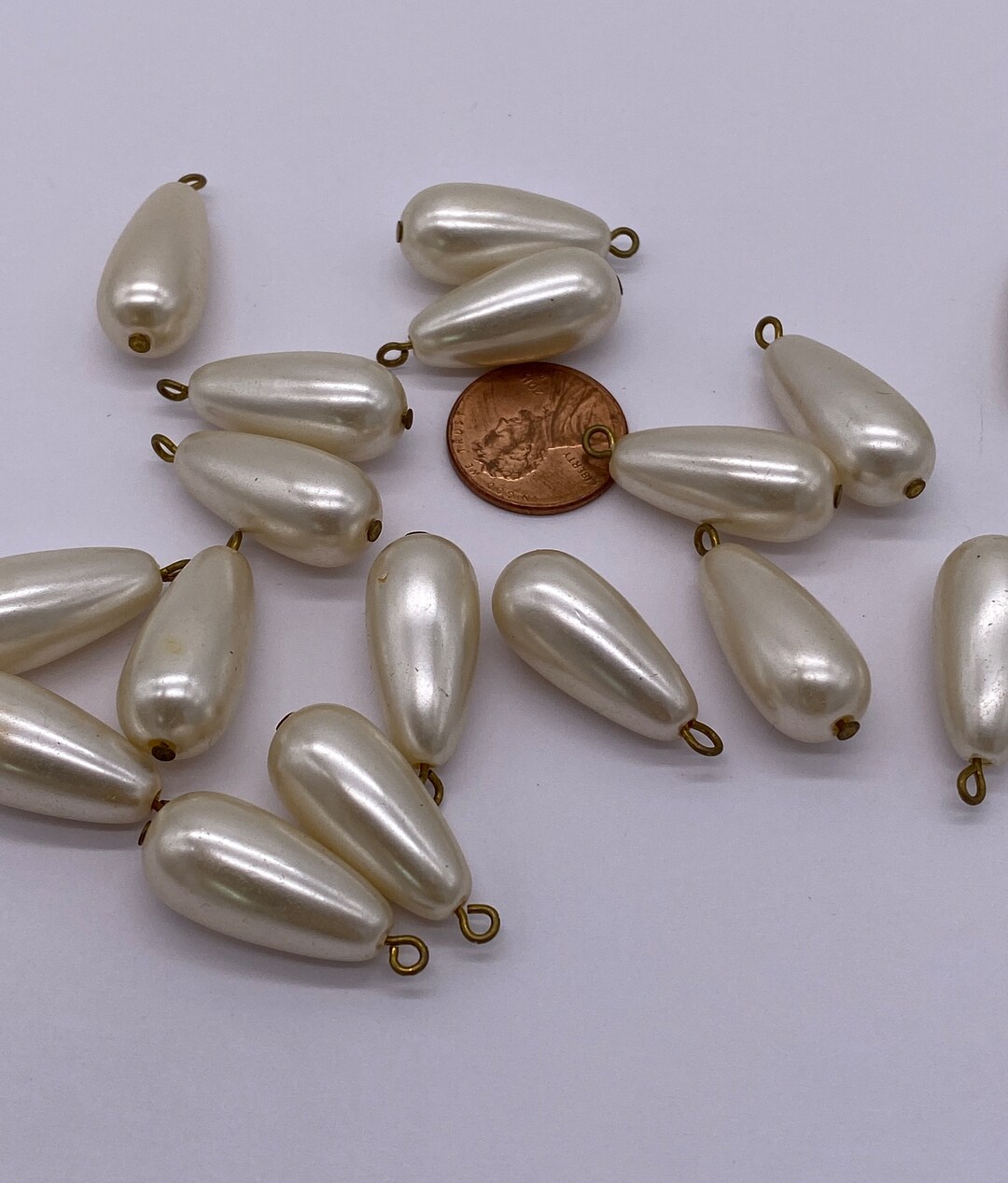 Large Vintage Pearl Teardrops With Eye Pin. Acrylic. 22mm. (20 Pieces ...