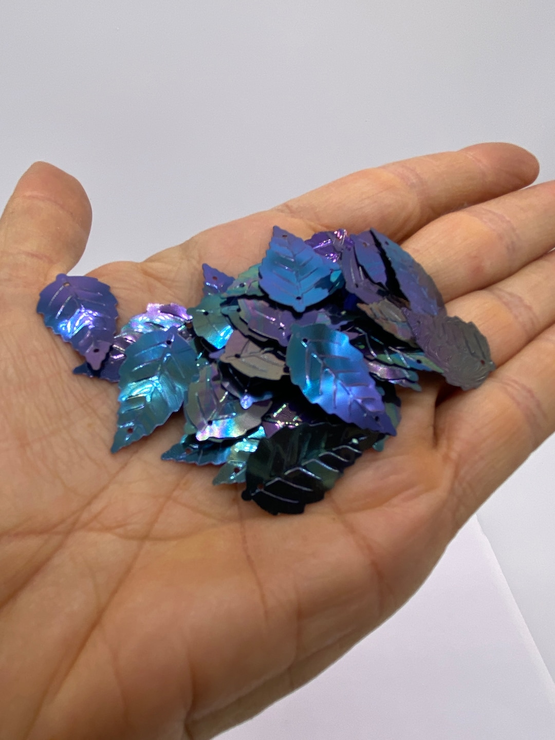 Vintage Leaf Shaped Sequins. 25mm Top and Bottom Hole. (100 Pieces per ...