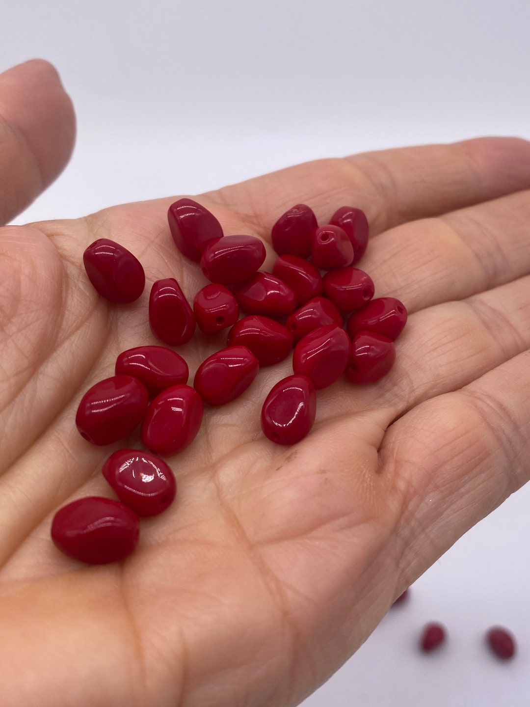 Deep Red Oval Pinch Bead. Opaque Glass. 9.5mm, ( 40 Pieces per Price ...