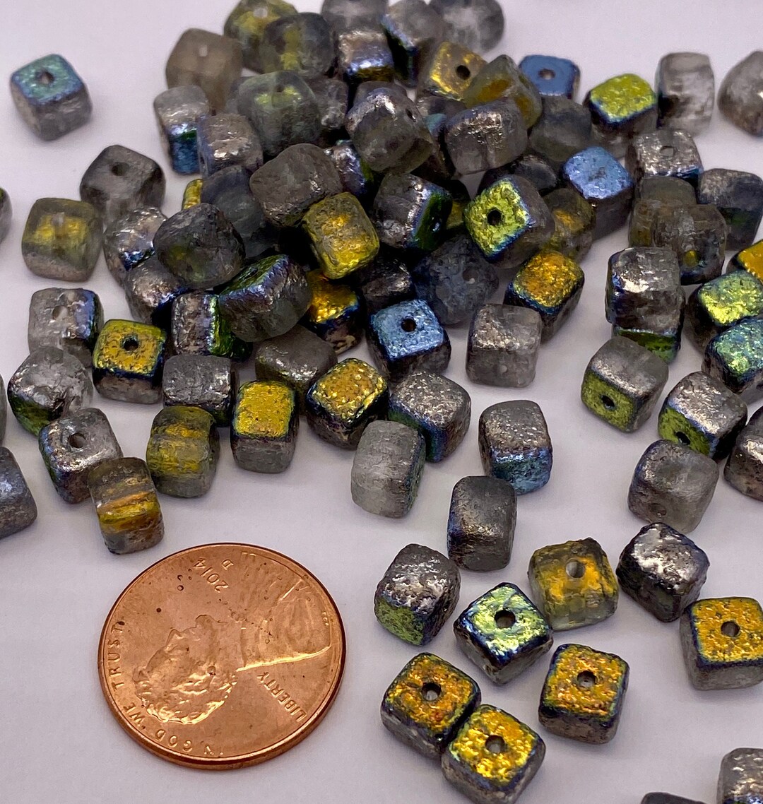 Mini Glass Cube Bead. 6mm Frosted Mat Silver Grey( 40 Pieces per Price ...