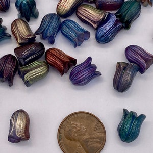 Hand Painted Tulip Flower Drops. 12mm. Multi Colored Metalic and Mirco ...