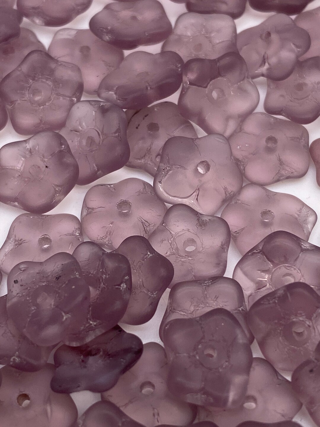 Tiny Delicate Frosted Glass Flowers From Czech Republic. Amethyst ( 40 ...