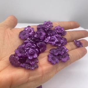 Dark Pearly Purple Wild Flower Floral Bead. Acrylic. 13mm ( 30 Pieces ...