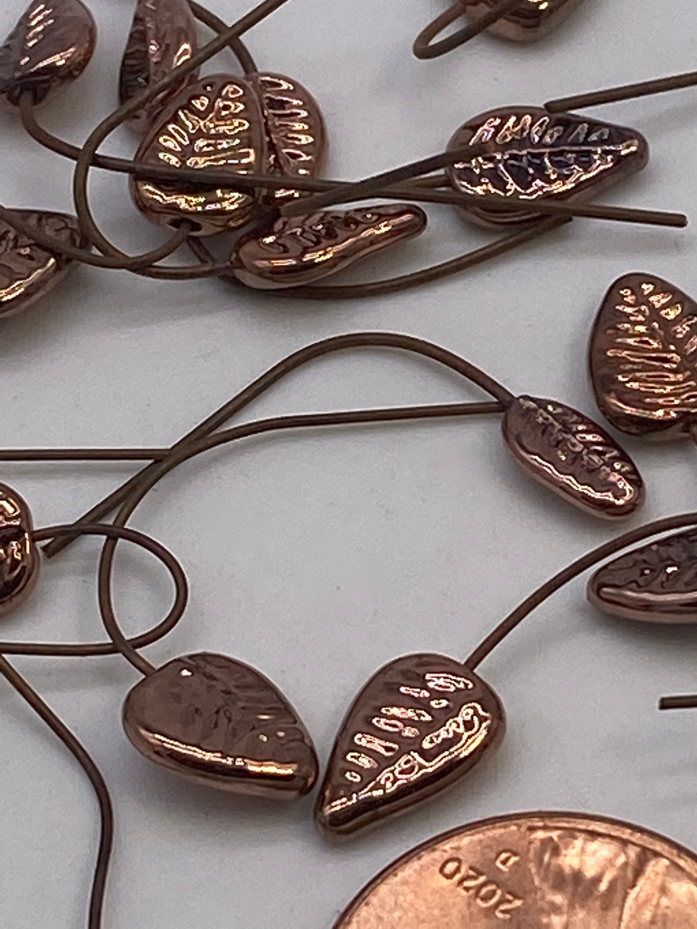 Antique Copper Glass Leaves With Copper Wire From Venice. (20 Pieces ...
