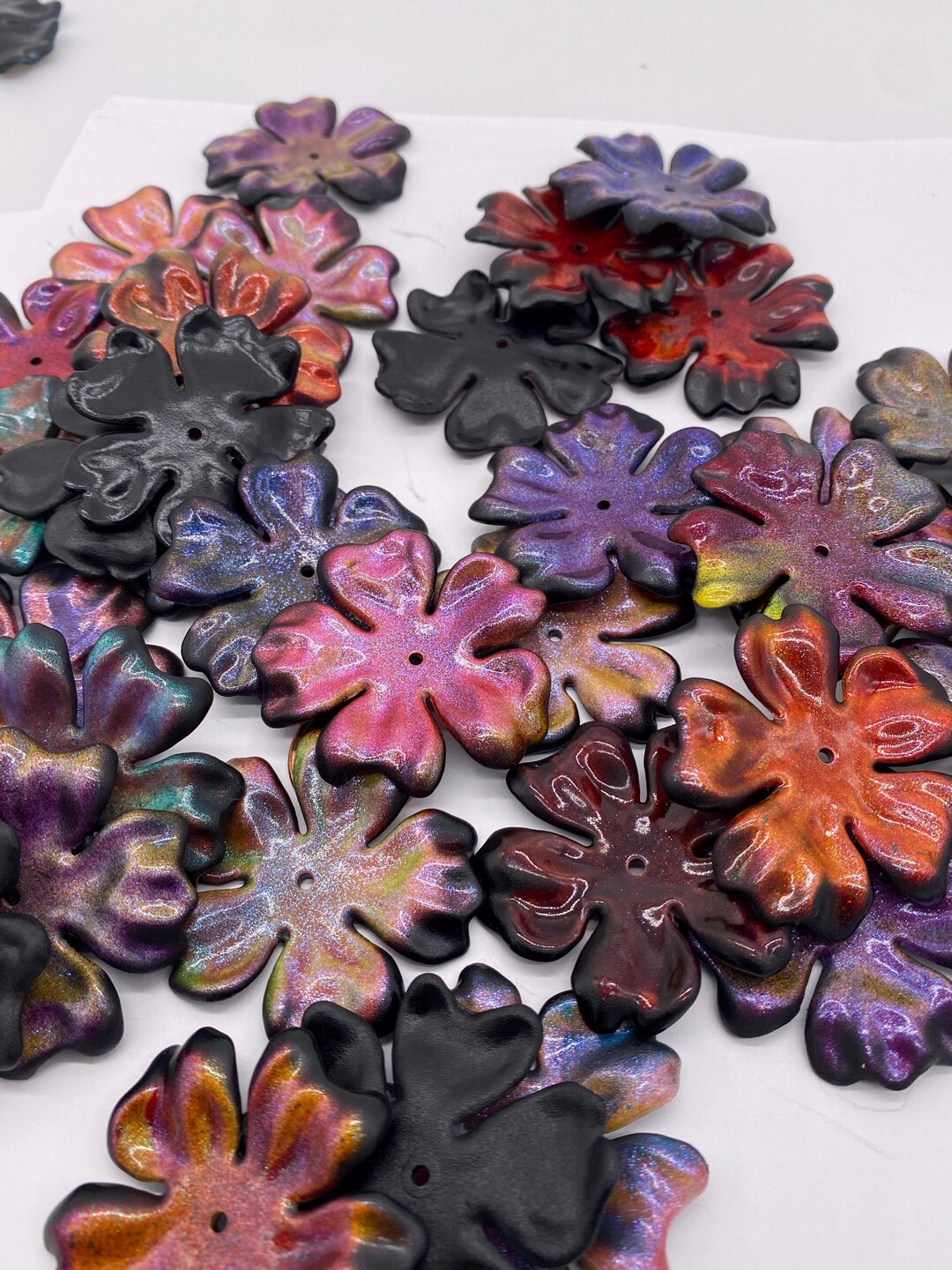 Large Hand Painted Flower Bead Component. Acrylic. Multi Color Mix ...