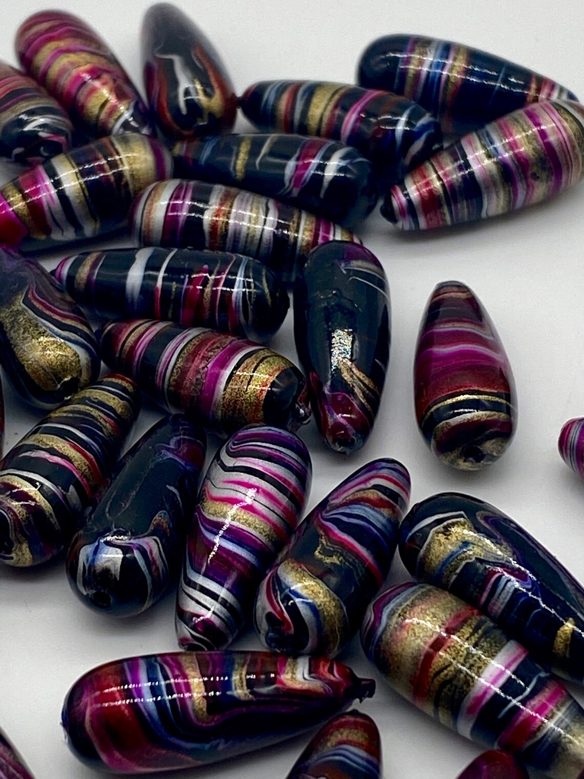 Vintage Hand Painted Swirly Pattern Teardrop Beads From - Etsy
