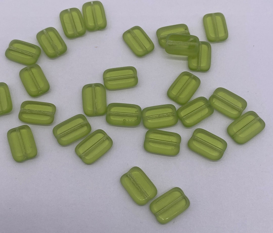 Flat Rectangle Glass Bead With Beveled Edges. 12mm Transparent Green ...