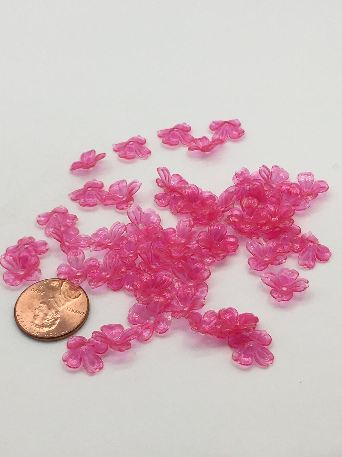Delicate Hot Pink Transparent Flowers. Plastic. (40 Pieces per Price ...