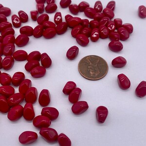 Deep Red Oval Pinch Bead. Opaque Glass. 9.5mm, ( 40 Pieces per Price ...