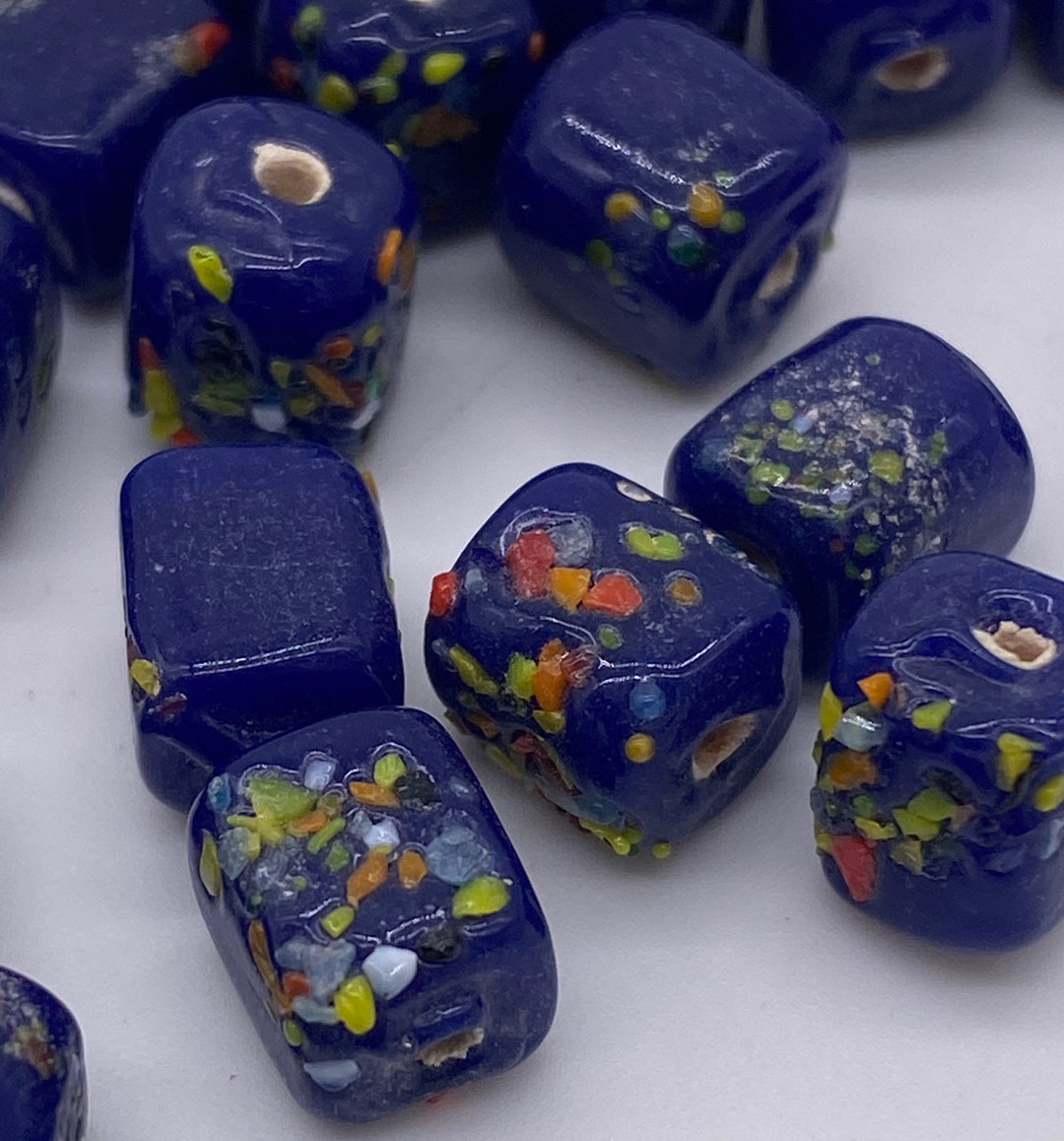 Small Blue Opaque Glass Cubes With Multi-colored Speckles. ( 75 Pieces ...