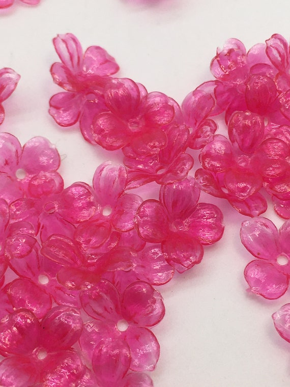 Delicate hot pink transparent flowers. Plastic. 40 pieces per | Etsy