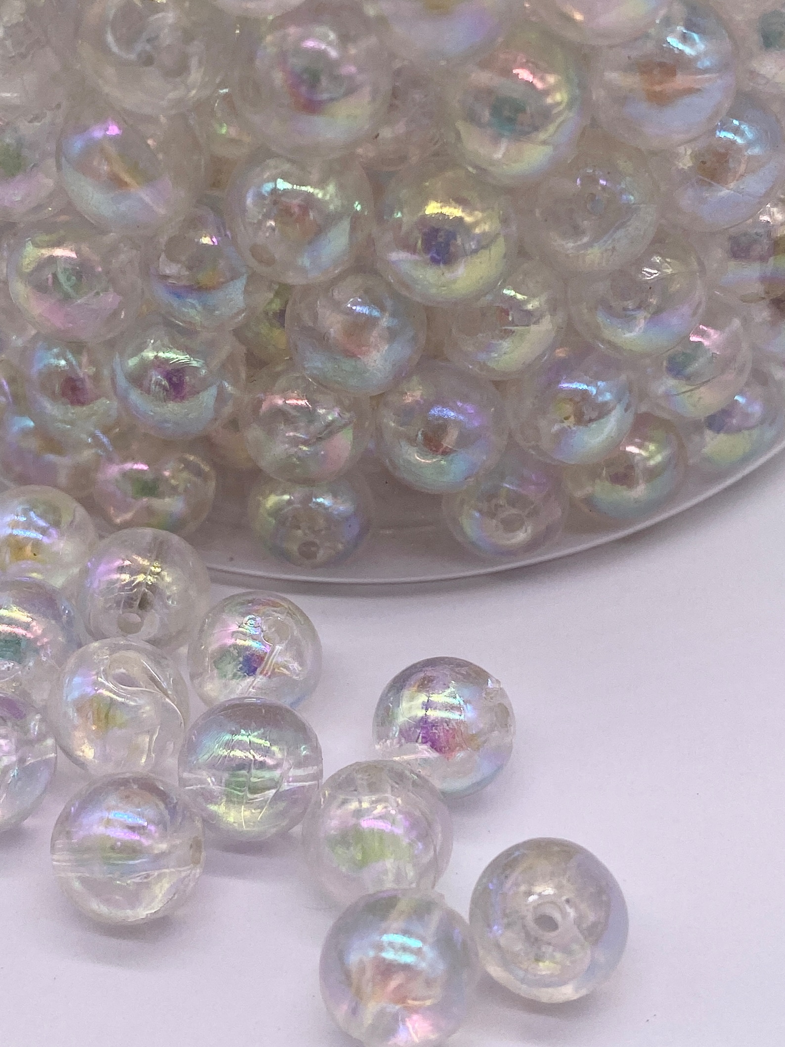 Clear Round Bubble Beads With AB Finish. 10mm. Acrylic.( 30 Pieces per ...