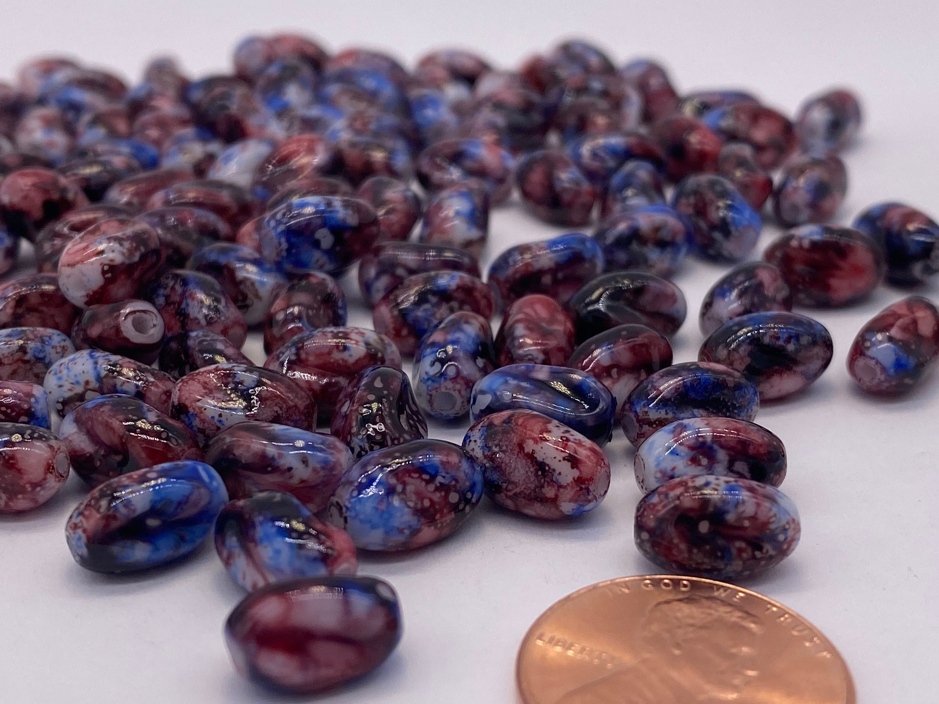 Blue, Red and Purple Glass Pebble Beads. (30 Pieces per Price) - Etsy