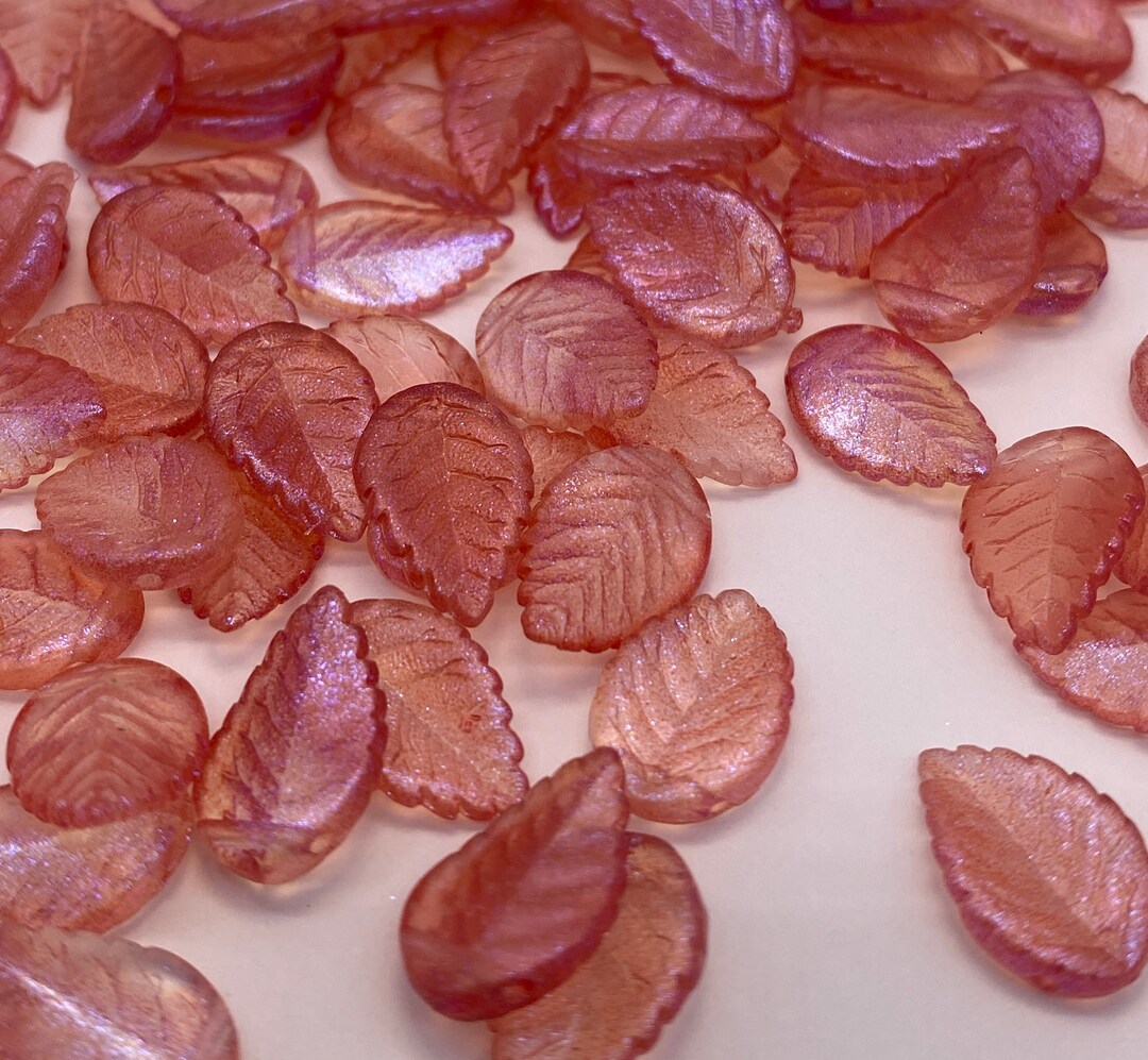 Petite Leaf Drops. Transparent Pinky Rose With Purple Iridescent Fibish ...