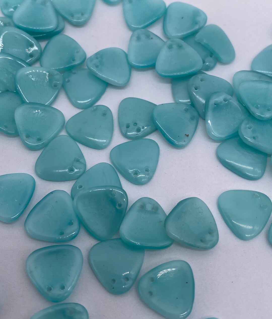 Pale Milky Light Blue Glass Triangle Drop Bead. 10mm, ( 50 Peices per ...