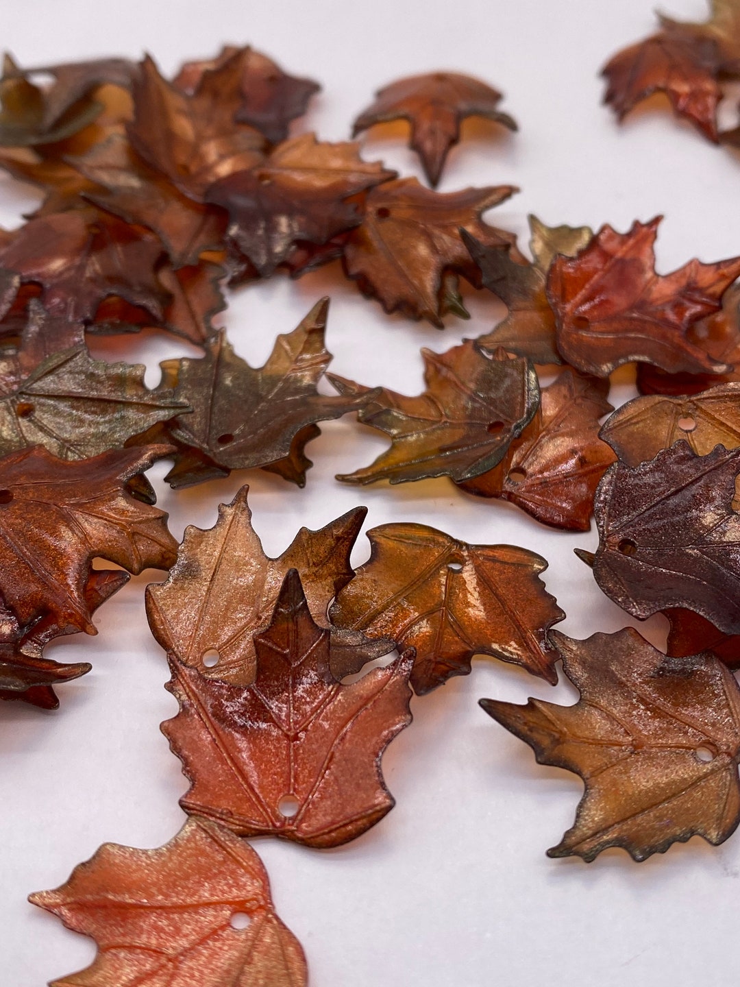 Hand Painted Acrylic Maple Leaf Charms, Bronze & Orange (30 Pieces) - Etsy