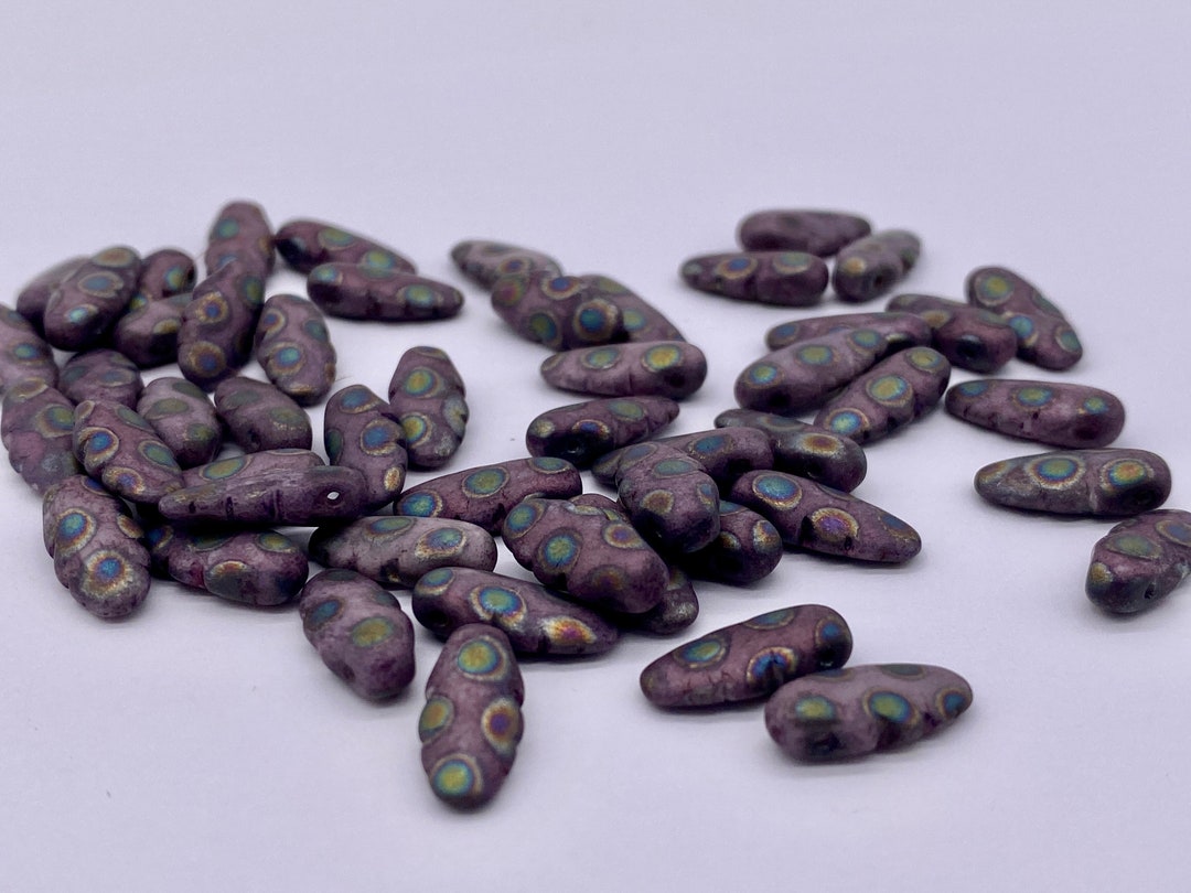 Glass Dagger Bead, Iridescent Dichroic Mauve, 13mm, Top Cross Hole, 30 ...
