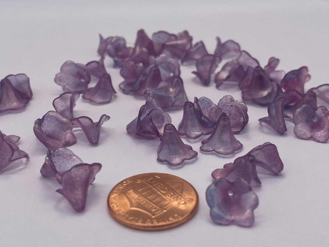 Pearly Transparent Small Trumpet Flower Beads. Acrylic. Periwinkle ( 35 ...