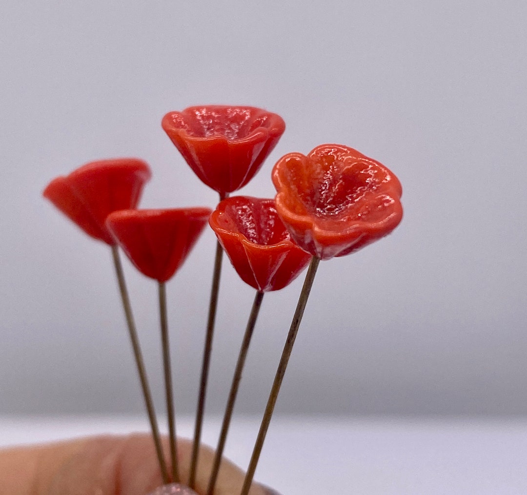 Handmade Red Opaque Glass Flowers With Brass Eye Pin (20 Pieces) - Etsy
