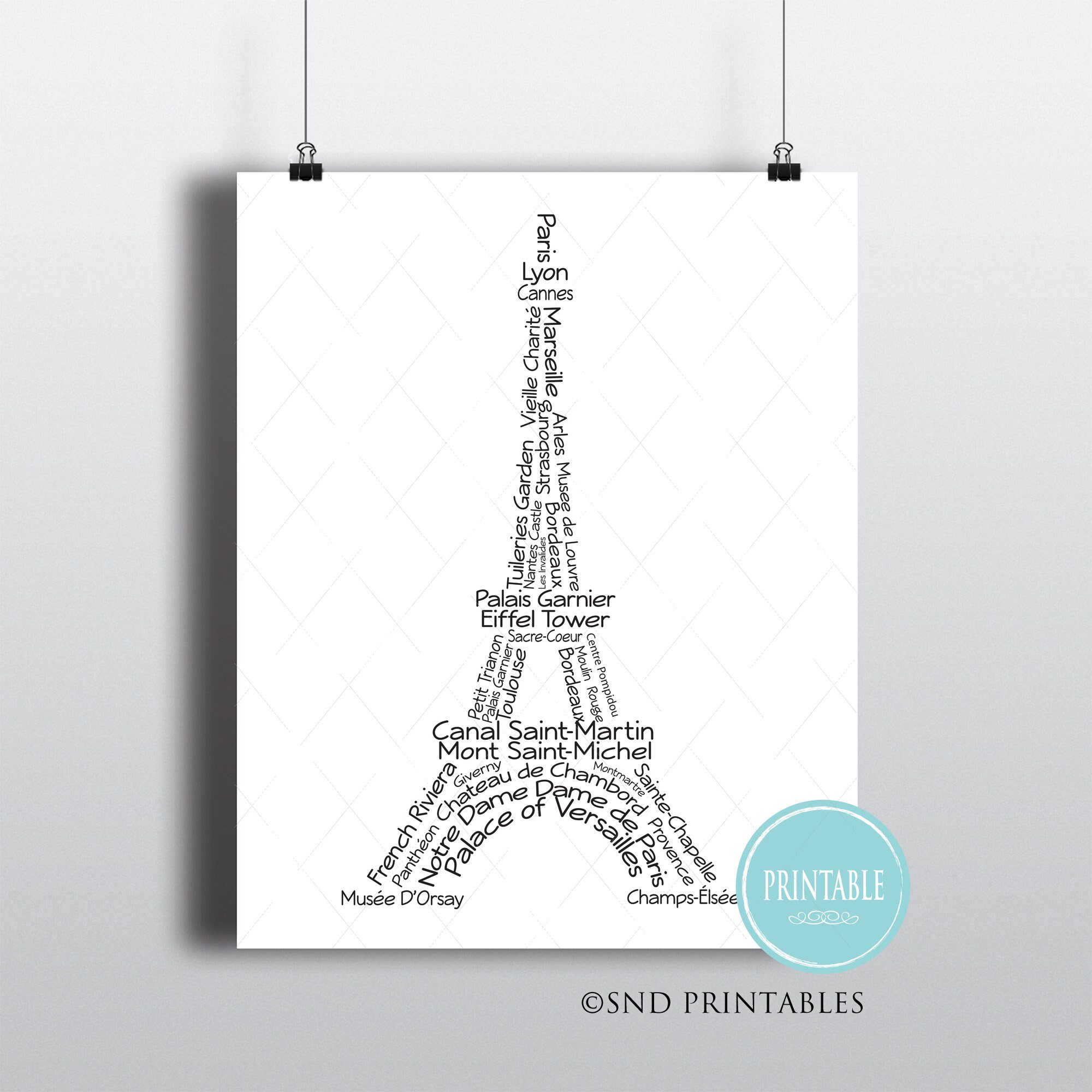 Eiffel Tower Typography Art Printable File - Instant Download - French ...