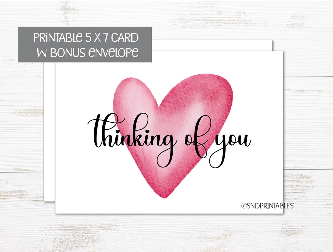 Thinking of You Printable Greeting Card With Red Heart 5 X 7 With Bonus ...