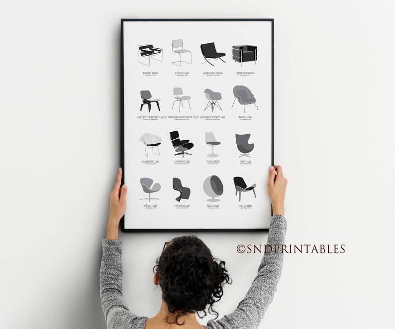 Iconic Chairs of the 20th Century Poster Wall Art Printable - Etsy