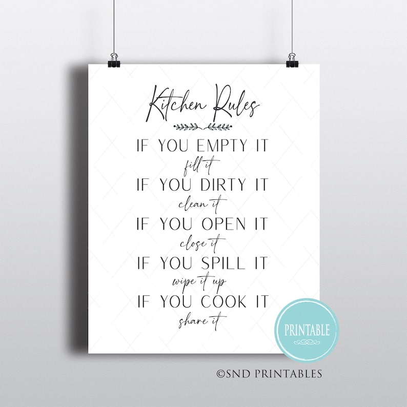 Kitchen Rules Wall Art Printable - Kitchen Wall Decor - If You Empty It ...