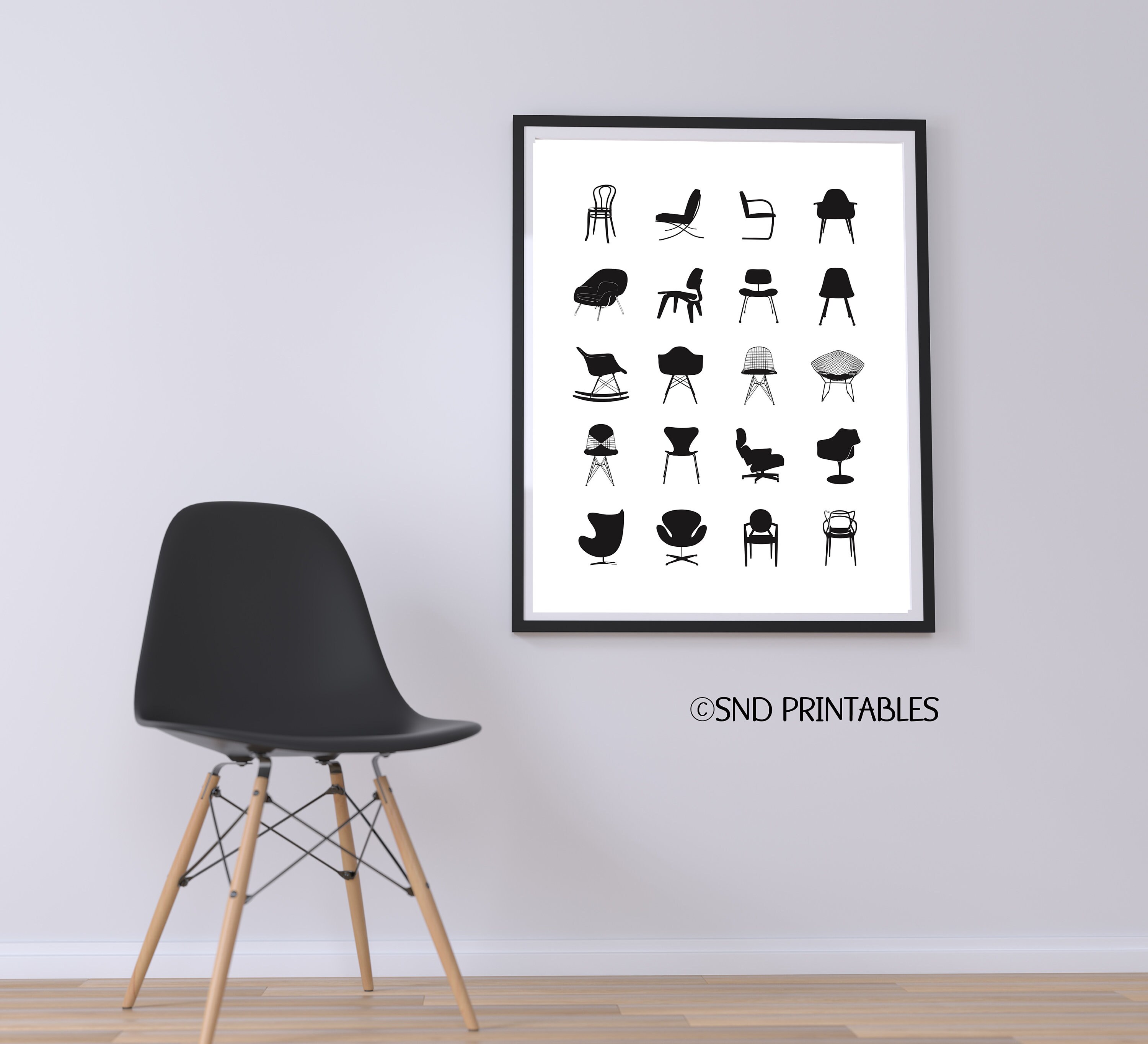 Mid-century Modern Chairs Poster: Retro Furniture Art Print (digital ...