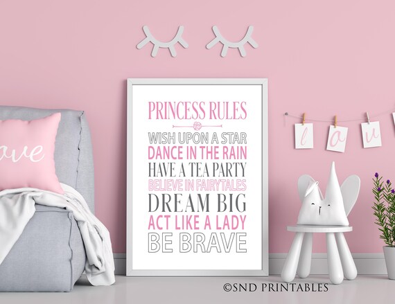 Princess Rules Printable Art File in Pink and Gray Digital | Etsy