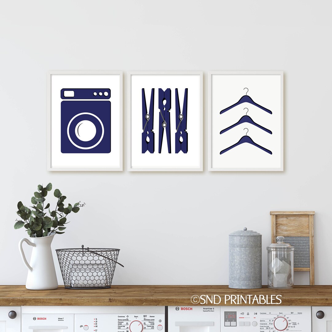 Navy Laundry Trio Art Printables in 8x10 and 12x16 - Digital File ...