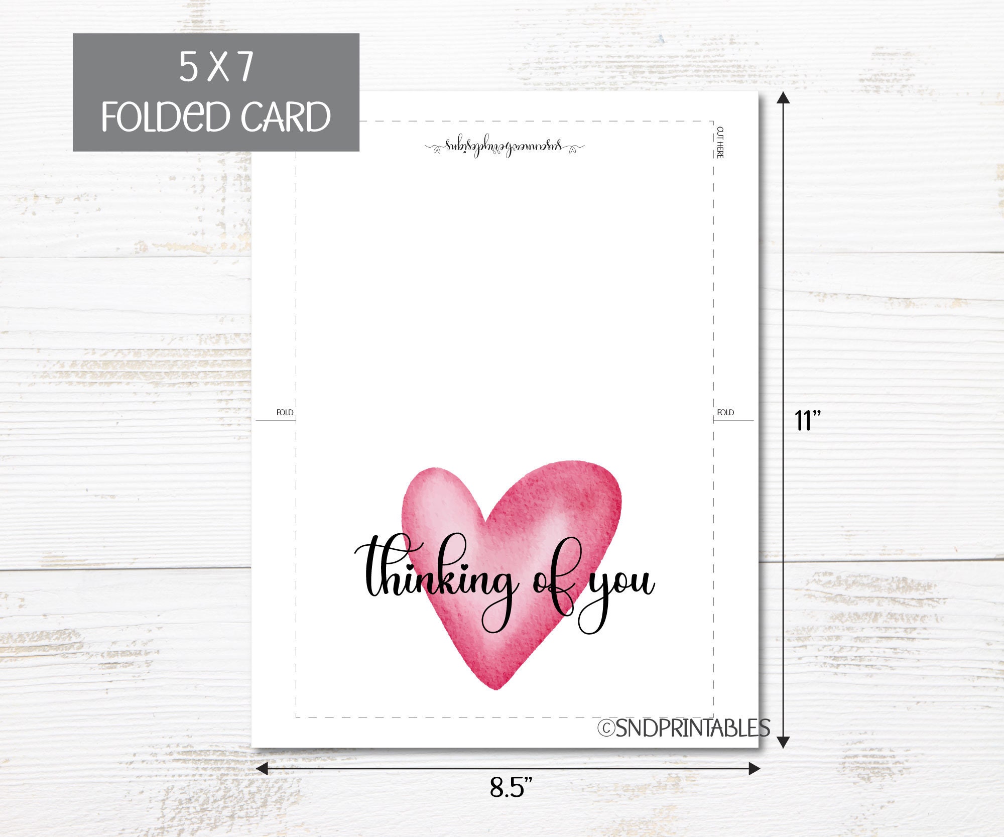 Thinking of You Printable Greeting Card With Red Heart 5 X 7 With Bonus ...