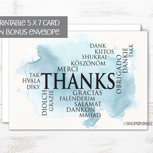 Thanks in Different Languages Printable Greeting Card 5 X 7 With Bonus ...