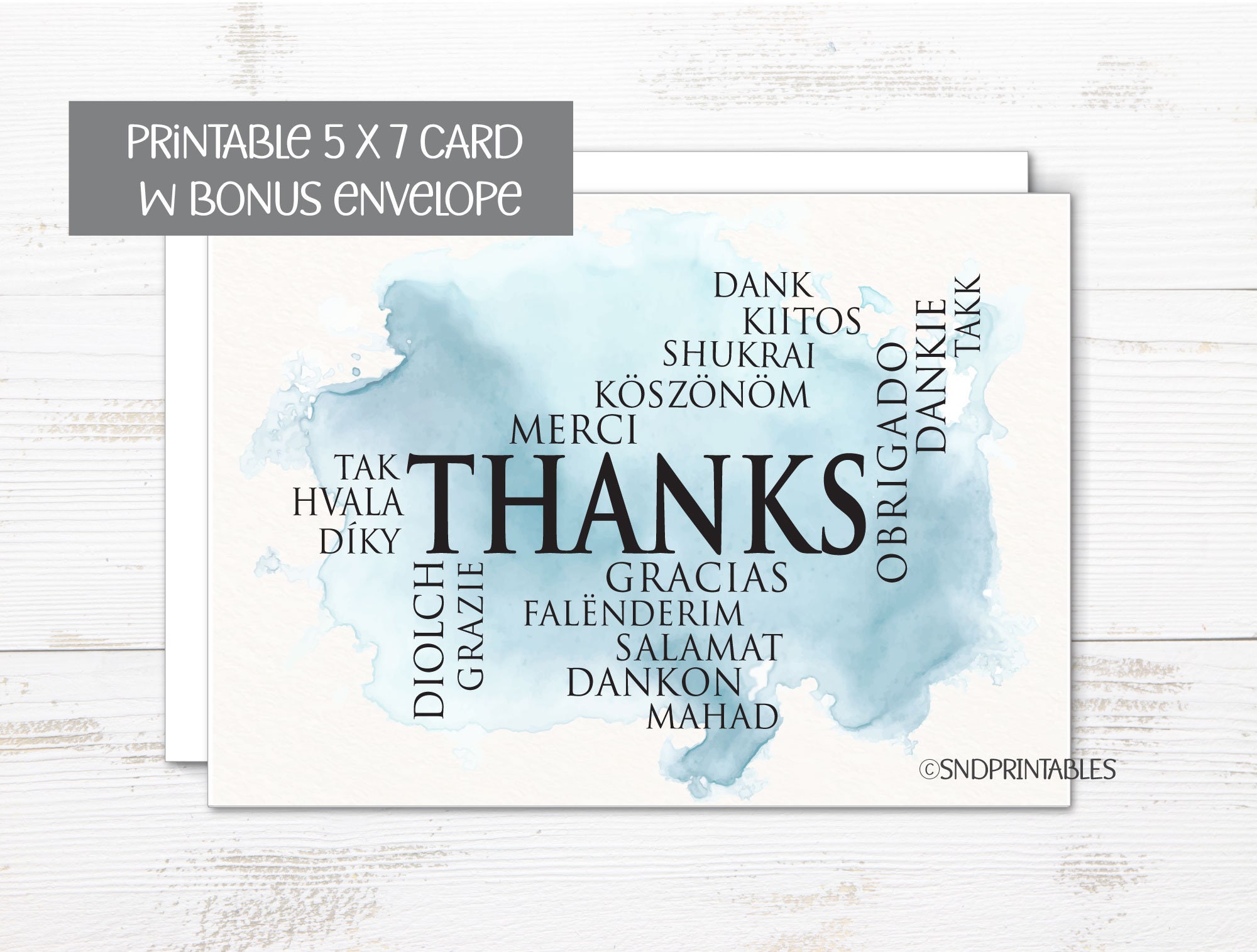 Thanks in Different Languages Printable Greeting Card 5 X 7 With Bonus ...