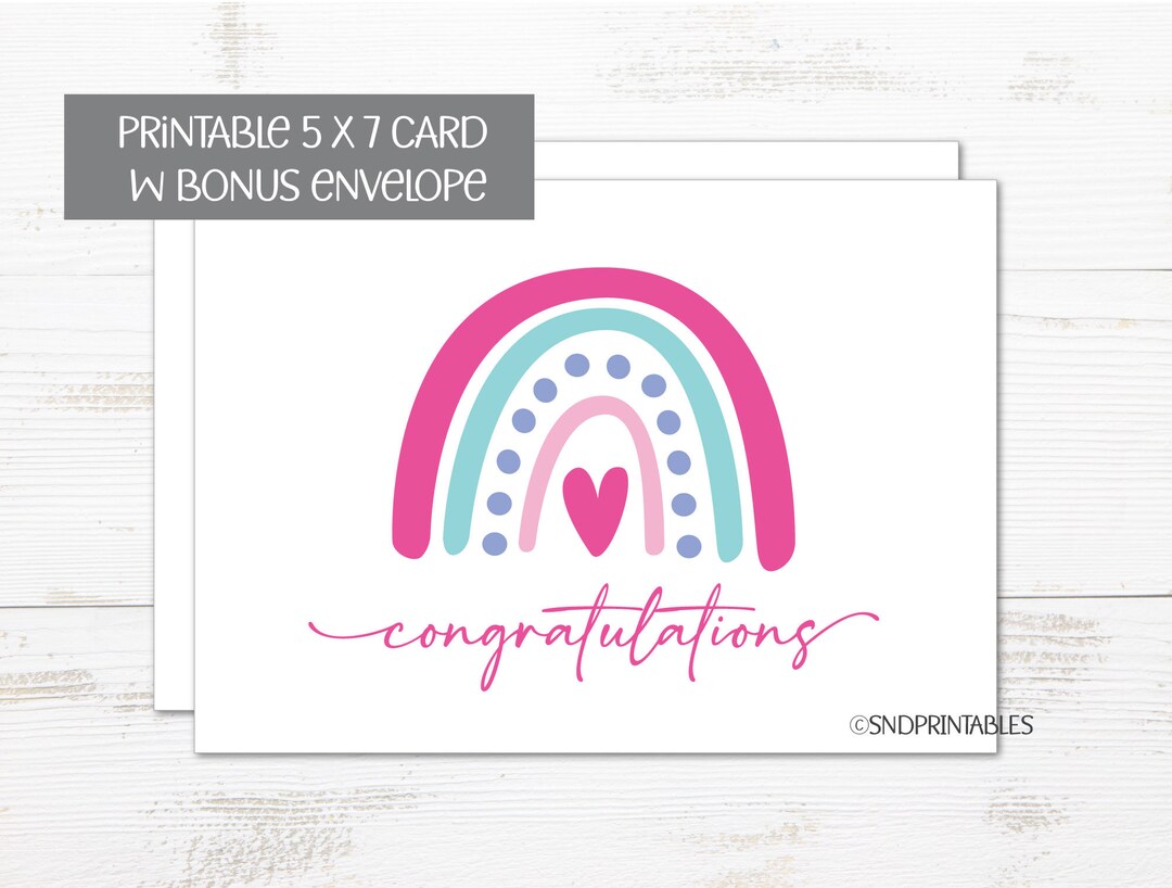 Congratulations Printable Card With Pink Rainbow Congratulations ...