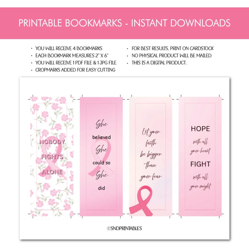 Breast Cancer Awareness Bookmarks Pink Ribbons Designs and ...