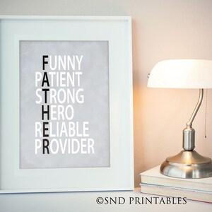 Father Funny Patient Strong Hero Reliable Provider Wall Art Printable ...