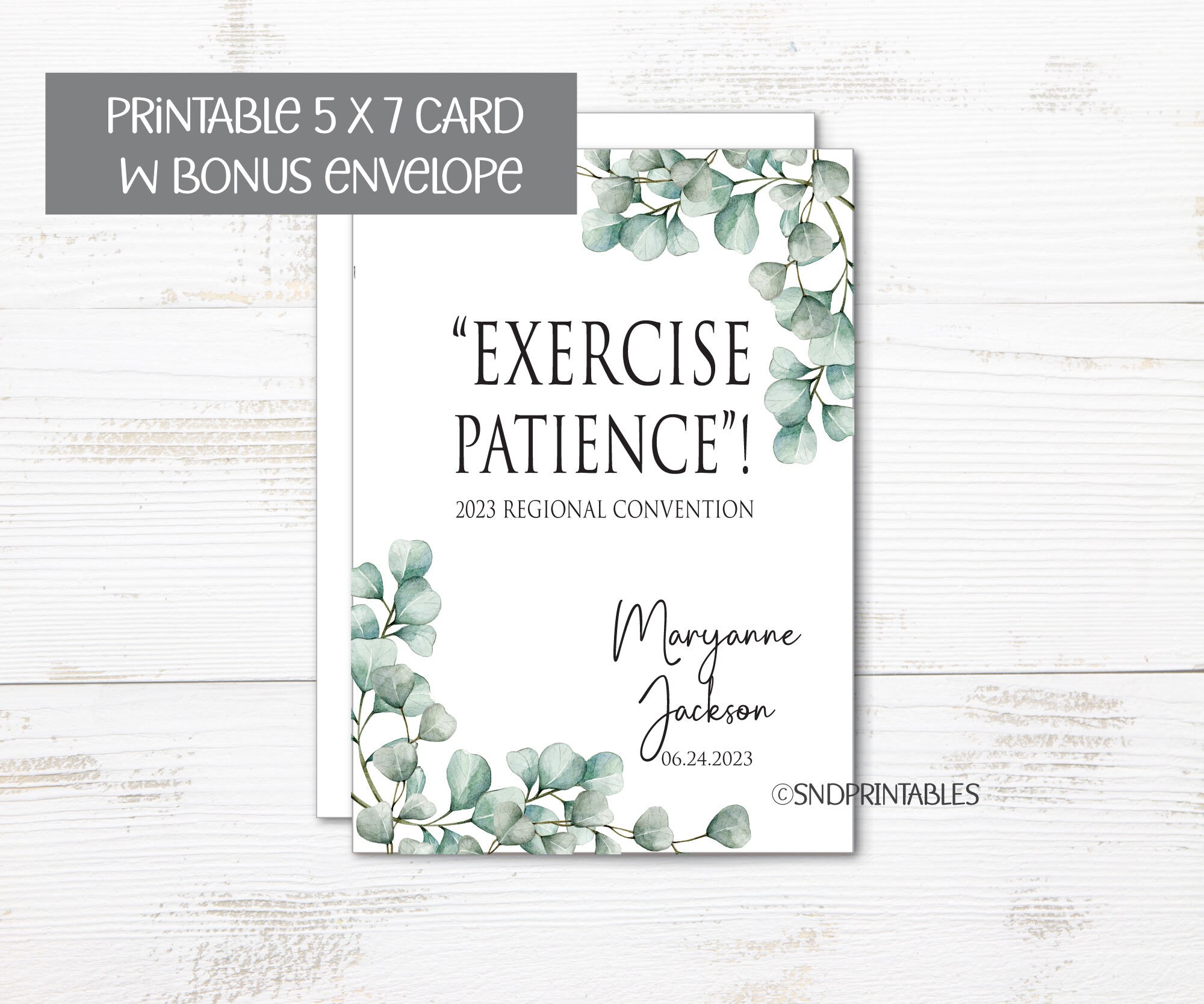 Personalized Printable exercise Patience JW Baptism Greeting Card and ...
