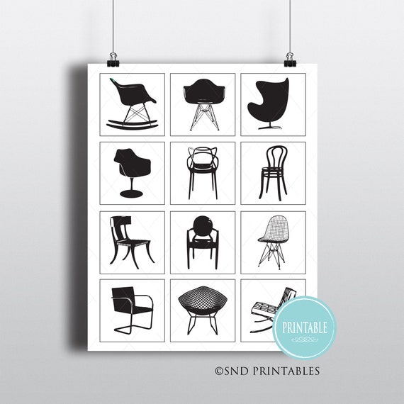 Chair Poster Retro Chairs 12 Chairs Poster Printable in 8 | Etsy